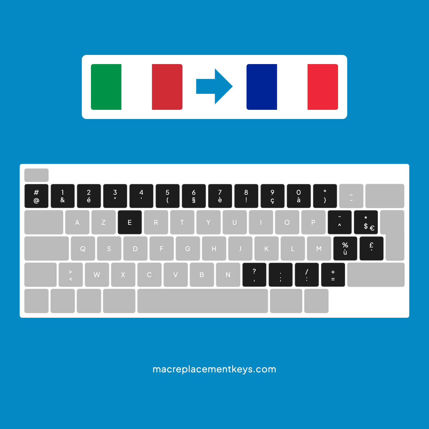 Mac Replacement Keys | Italian to French Layout Conversion Kit for ...