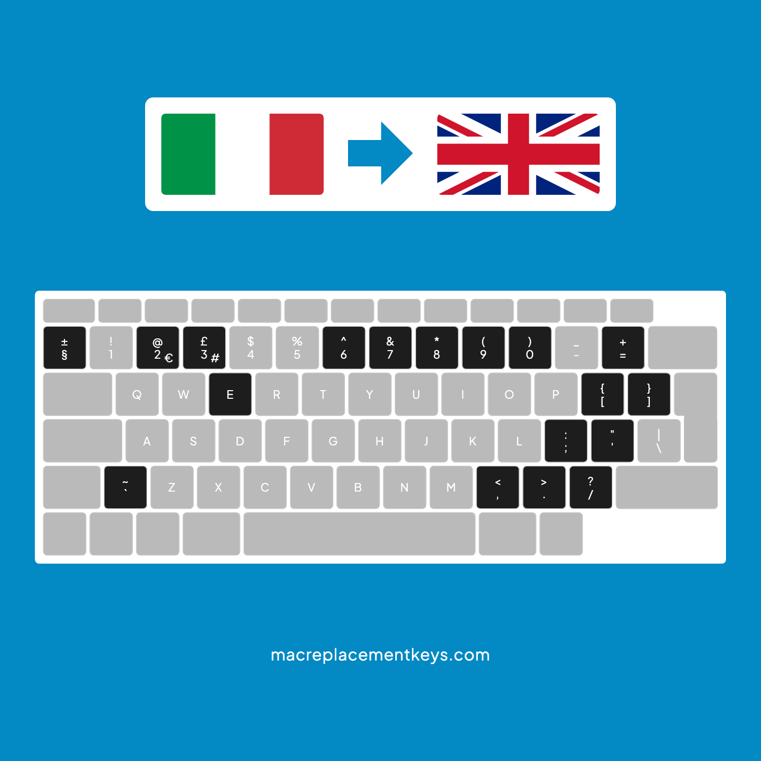 Mac Replacement Keys | Italian to UK Layout Conversion Kit for MacBook ...