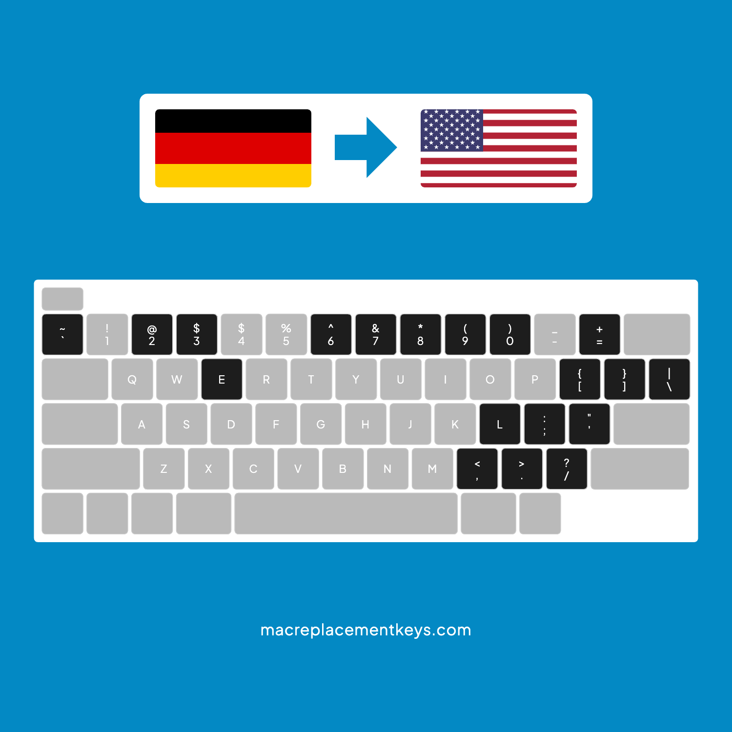 Mac Replacement Keys | German to US Layout Conversion Kit for MacBook ...