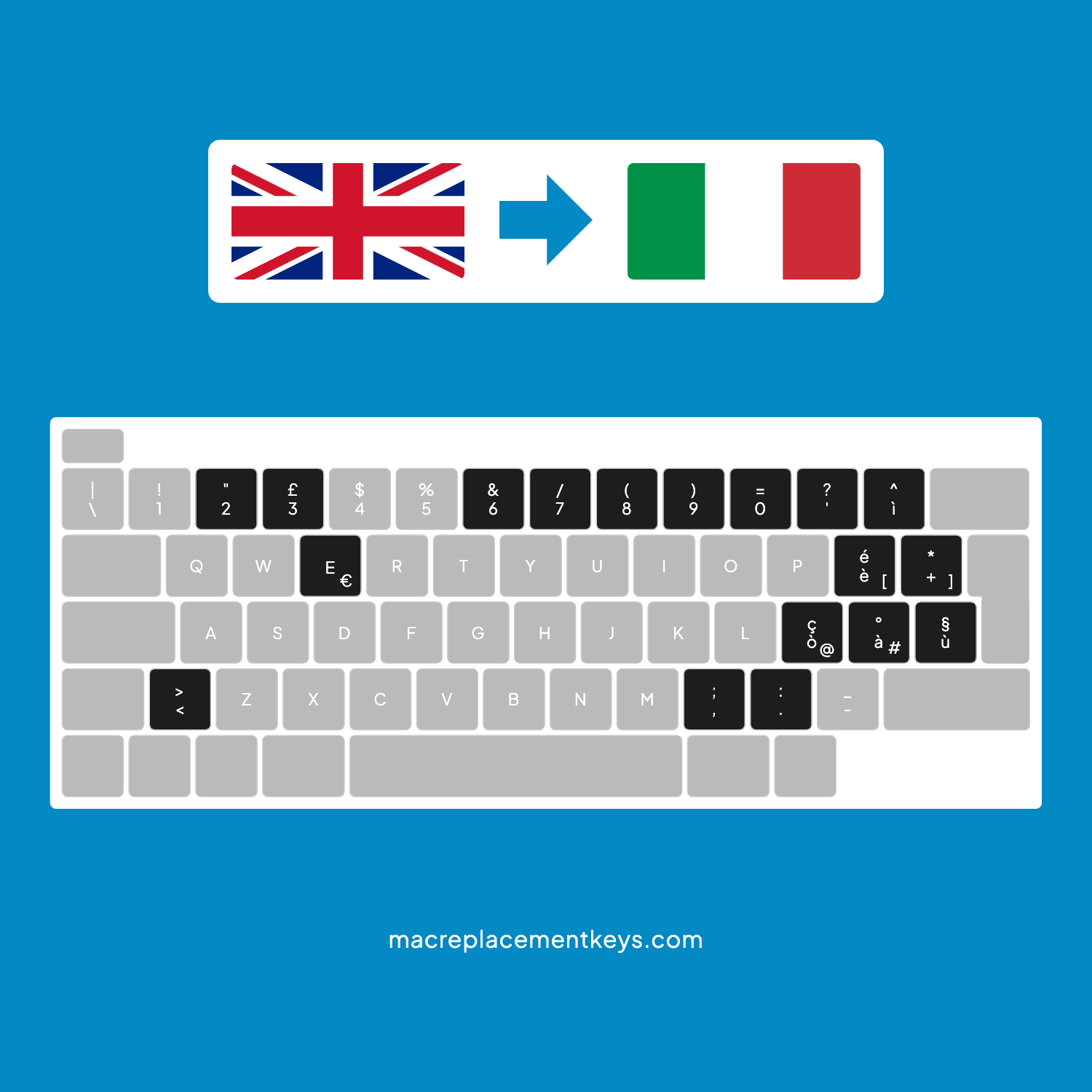 Mac Replacement Keys | UK to Italian Layout Conversion Kit for MacBook ...