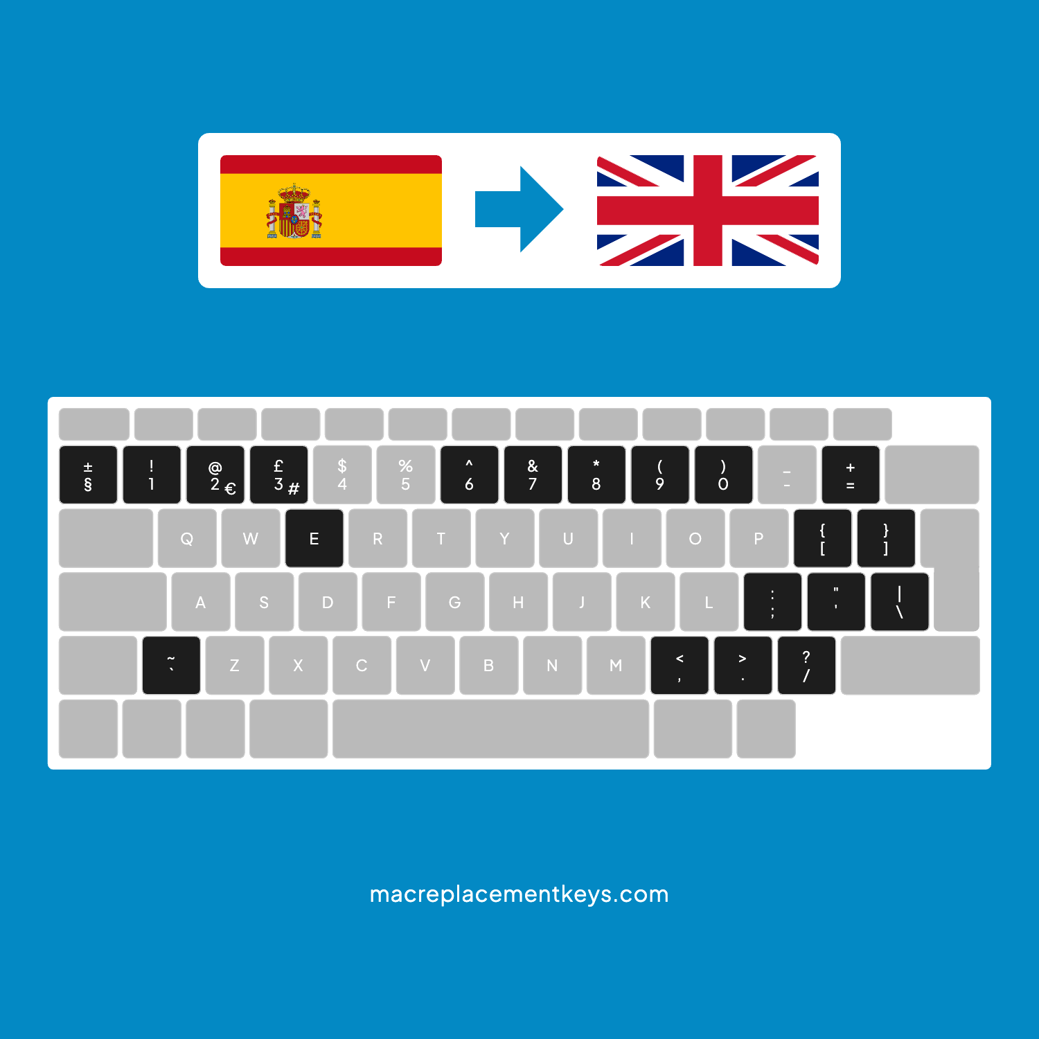 Mac Replacement Keys | Spanish to UK Layout Conversion Kit for MacBook ...