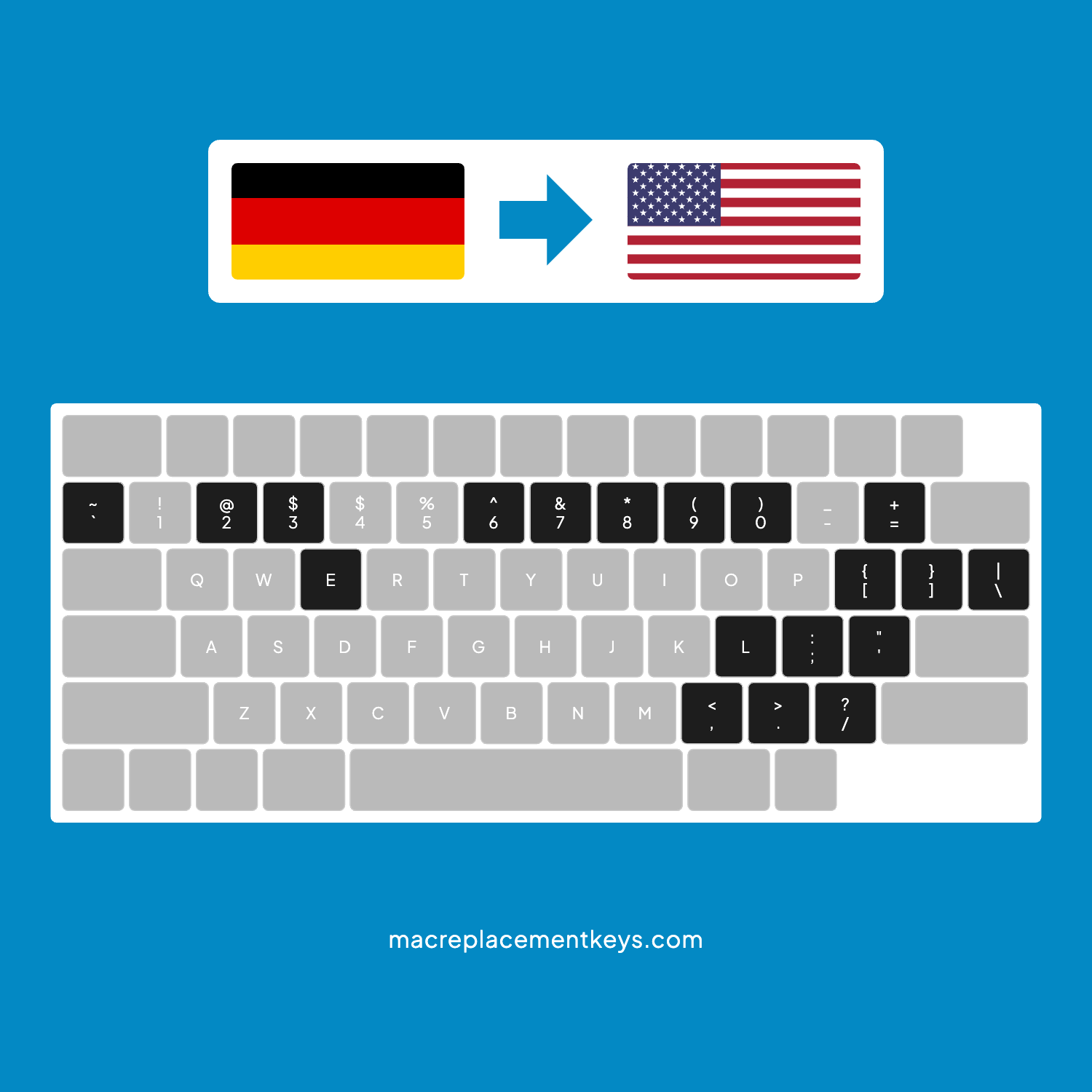 Mac Replacement Keys | German to US Layout Conversion Kit for MacBook ...