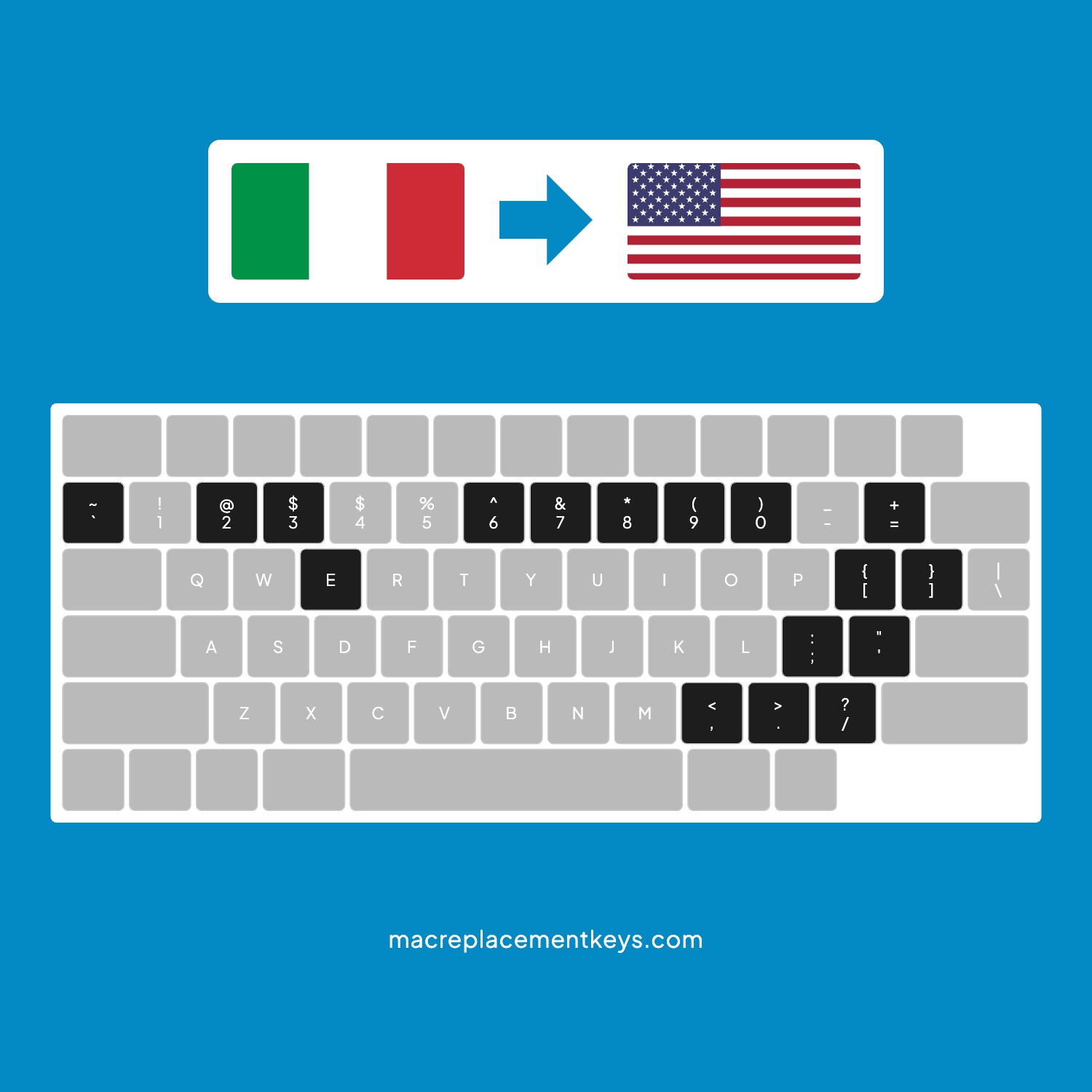 Mac Replacement Keys | Italian to US Layout Conversion Kit for MacBook ...