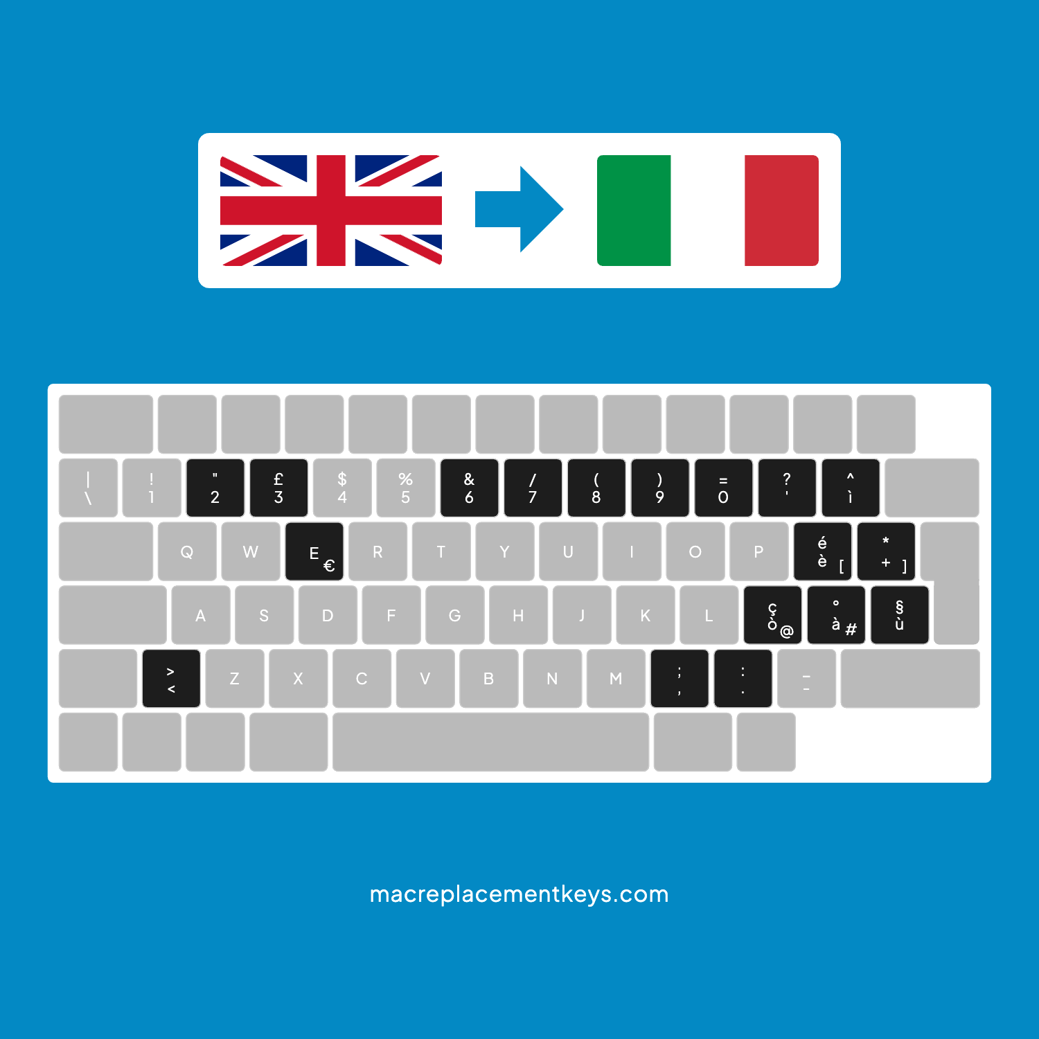 Mac Replacement Keys | UK to Italian Layout Conversion Kit for MacBook ...