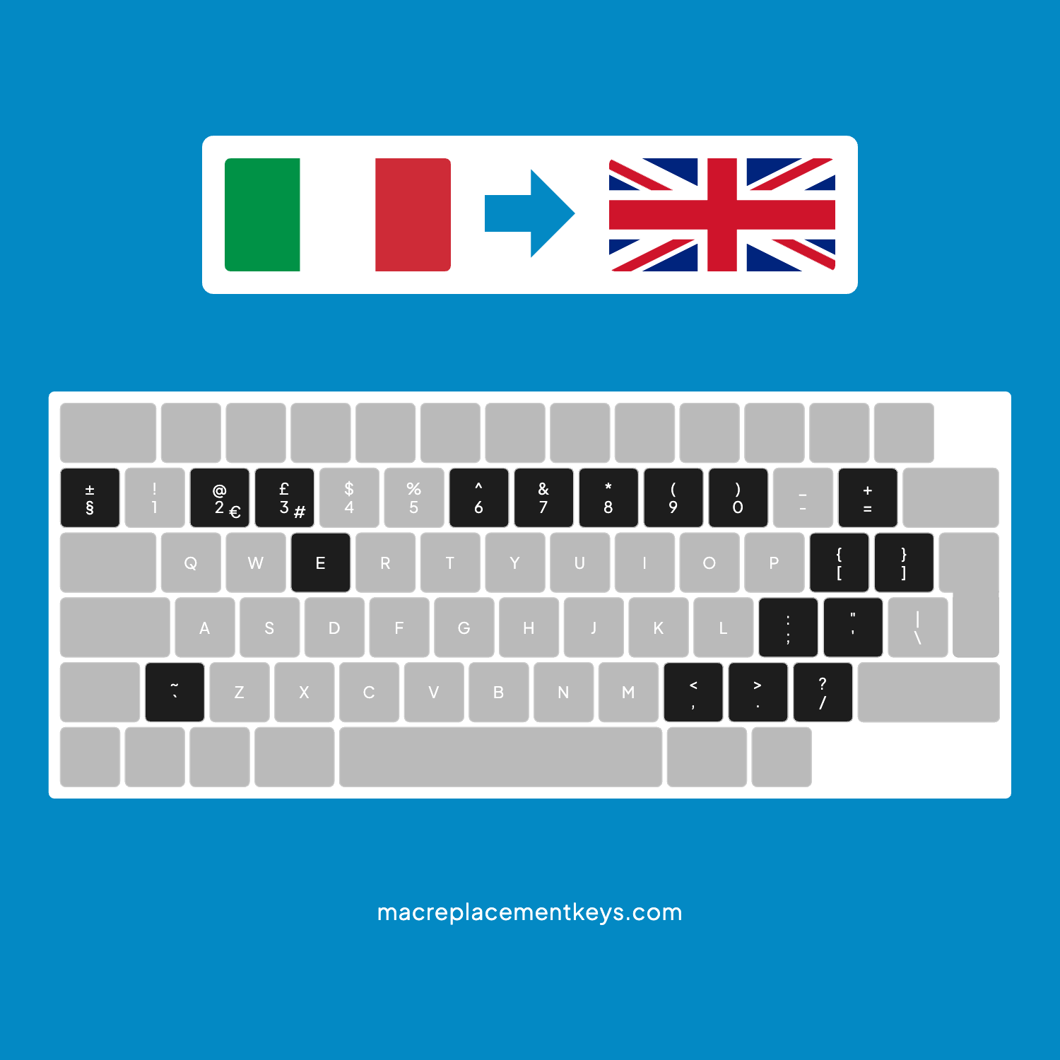 Mac Replacement Keys | Italian to UK Layout Conversion Kit for MacBook ...