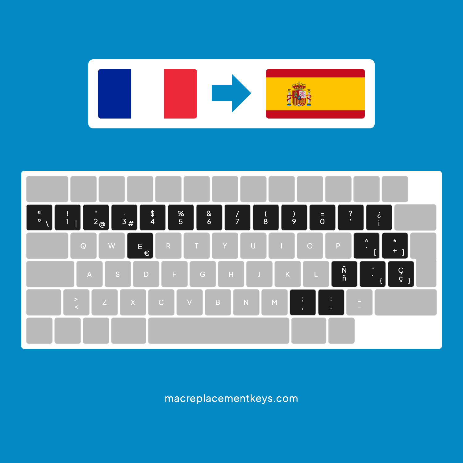 Mac Replacement Keys | French to Spanish Layout Conversion Kit for ...