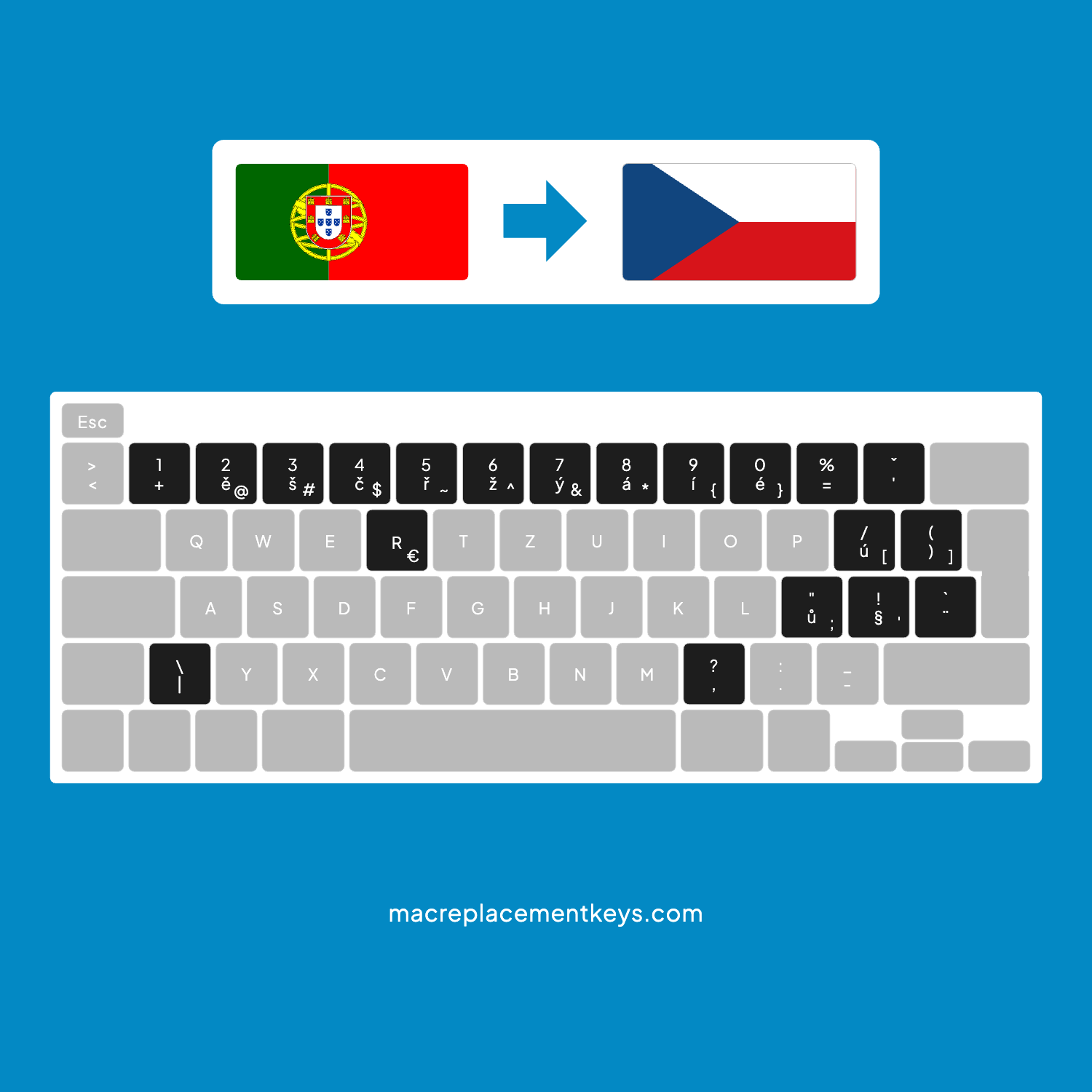 Mac Replacement Keys | Portuguese to Czech Layout Conversion Kit for ...