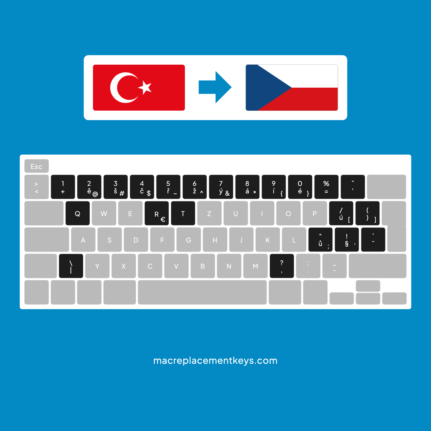 Mac Replacement Keys | Turkish to Czech Layout Conversion Kit for ...