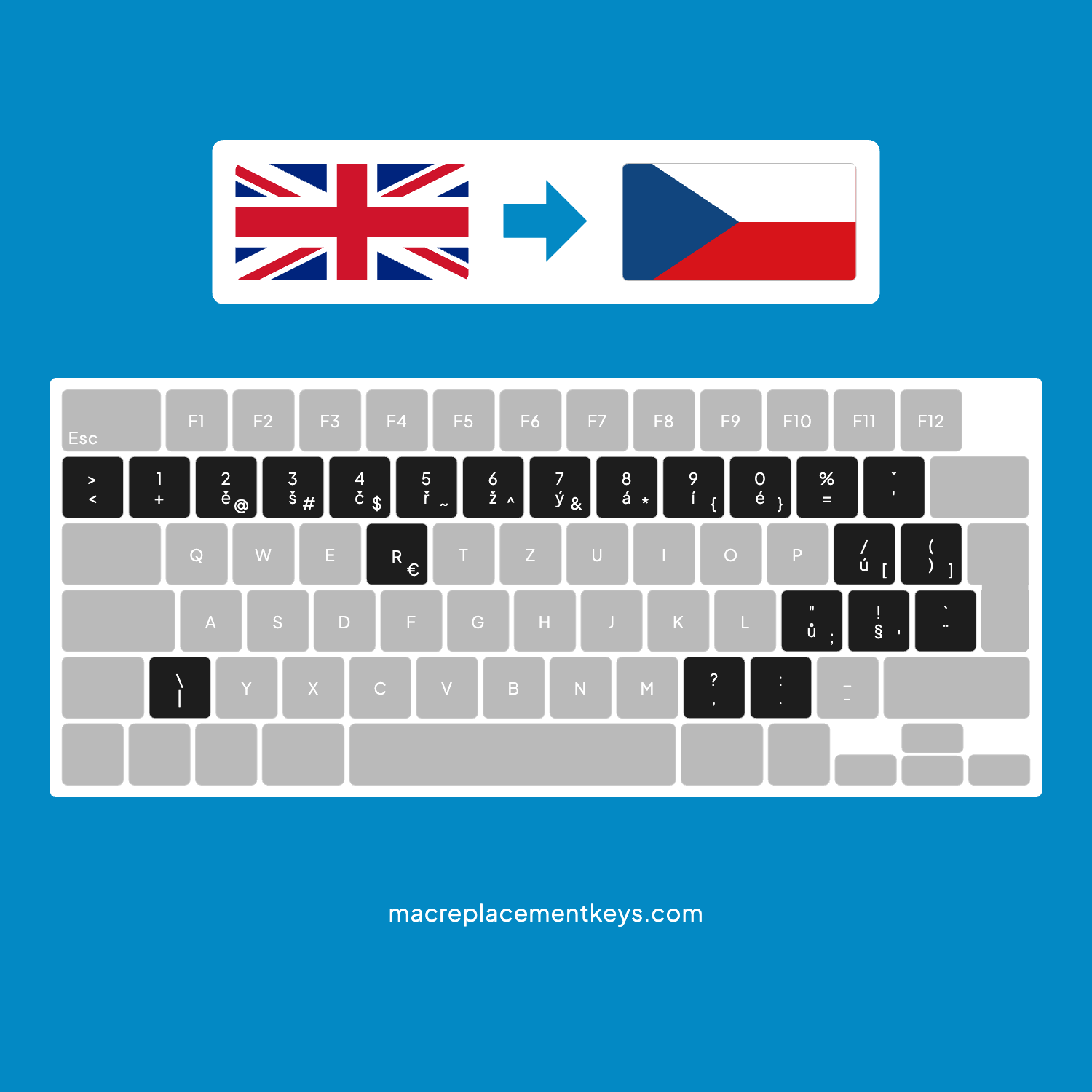 Mac Replacement Keys | UK to Czech Layout Conversion Kit for MacBook ...