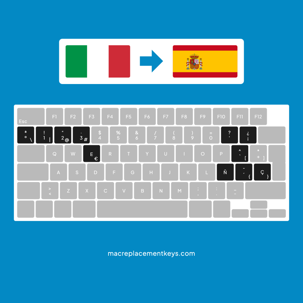 Mac Replacement Keys | Italian to Spanish Layout Conversion Kit for ...