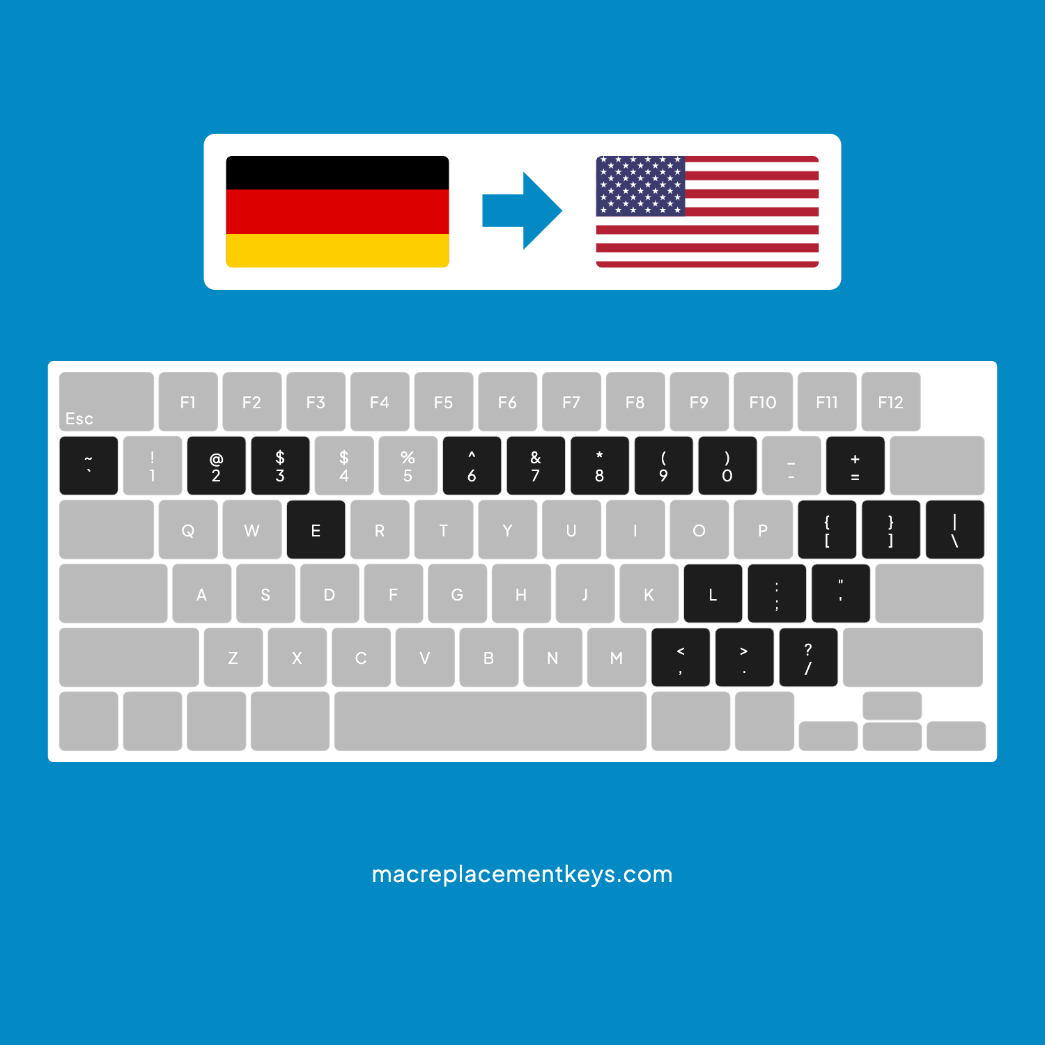 Mac Replacement Keys | German to US Layout Conversion Kit for MacBook ...