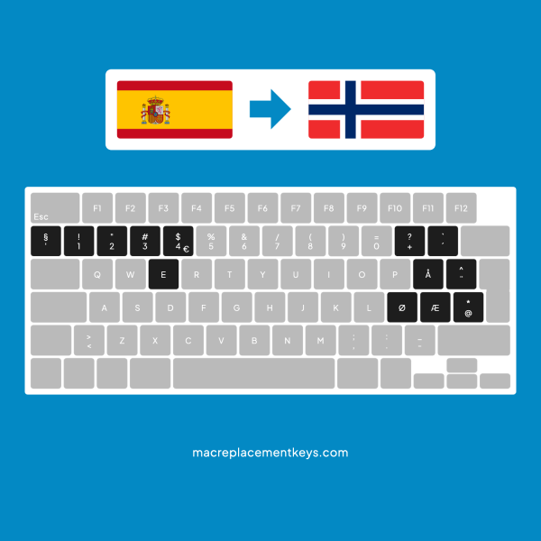 Mac Replacement Keys | Spanish to Norwegian Layout Conversion Kit for ...